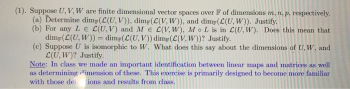 Solved (1). Suppose U, V, W are finite dimensional vector | Chegg.com
