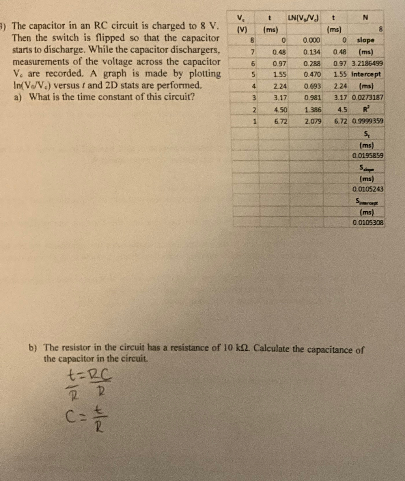 Solved The capacitor in an RC circuit is charged to 8V. | Chegg.com