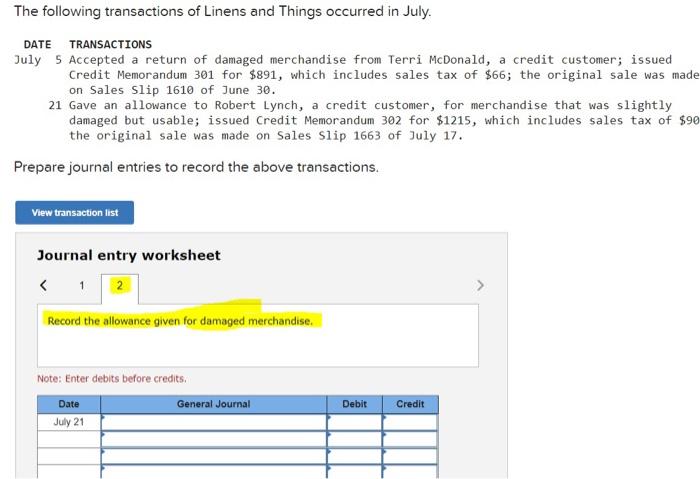 Solved The following transactions of Linens and Things | Chegg.com