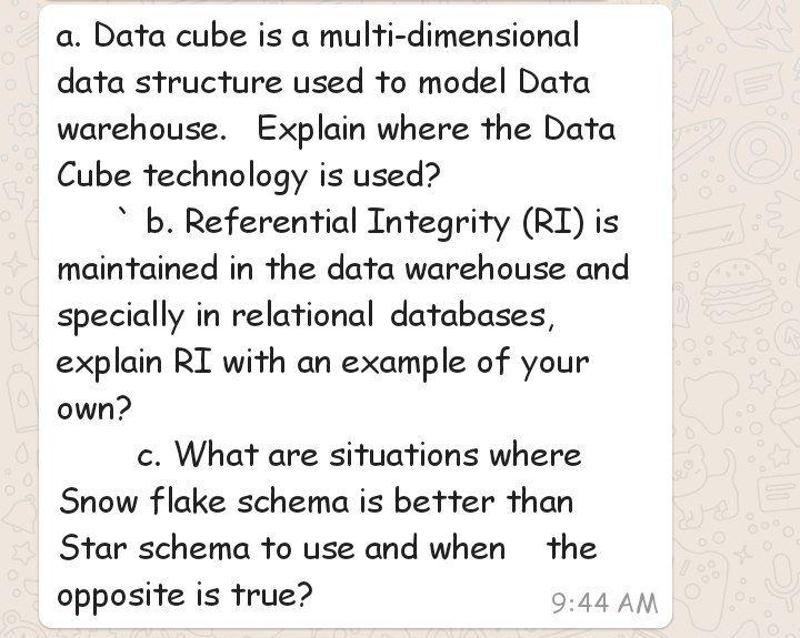 Solved a. Data cube is a multi-dimensional data structure | Chegg.com