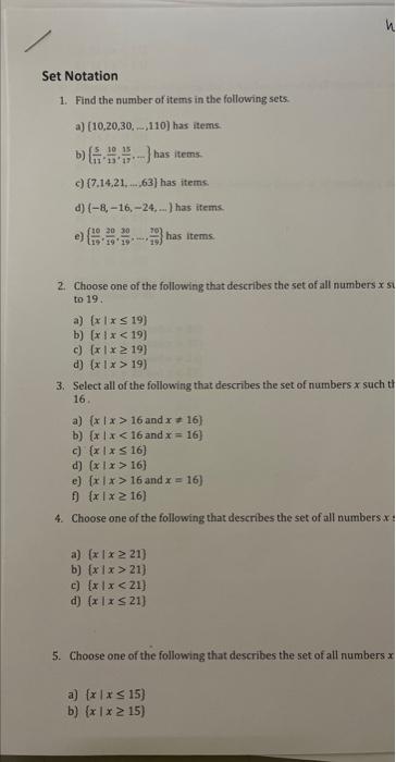 Solved Set Notation 1. Find the number of items in the | Chegg.com