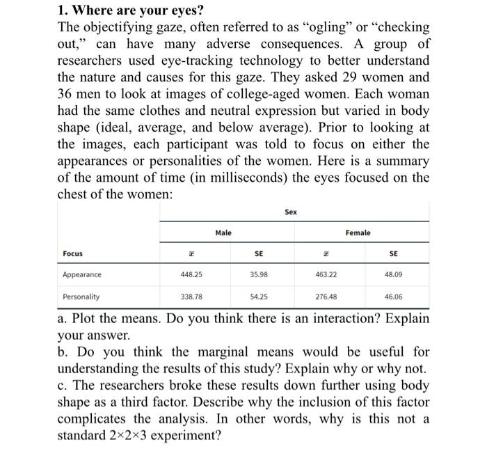 Solved 1. Where are your eyes? The objectifying gaze, often | Chegg.com
