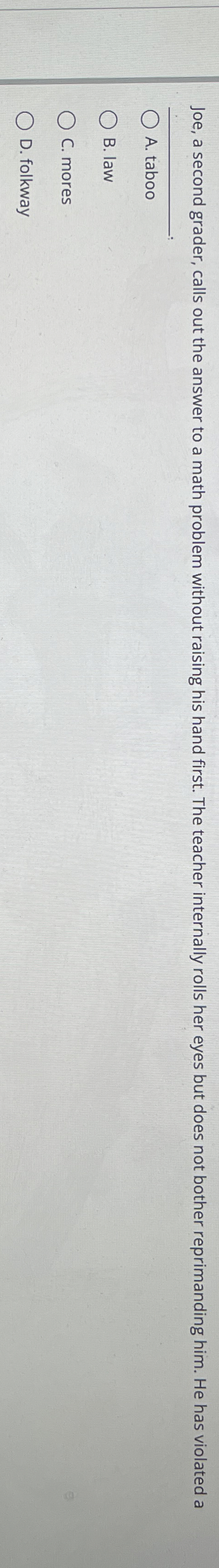 Solved Joe, a second grader, calls out the answer to a math | Chegg.com