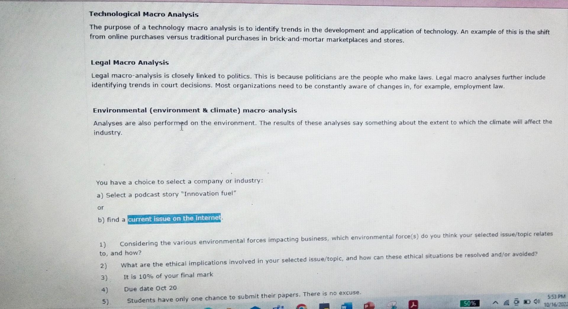 Solved An organization's macro-environment refers to all | Chegg.com