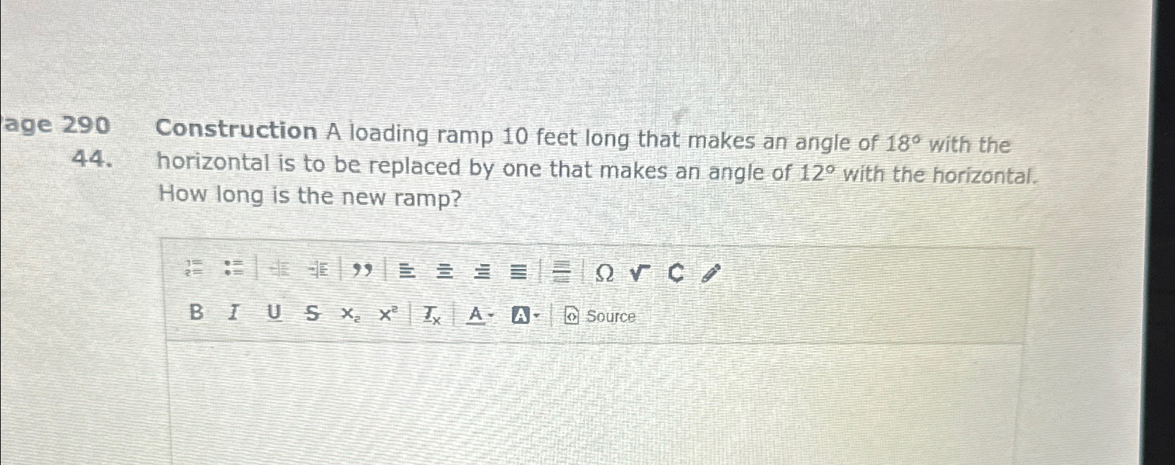 Solved age 290 ﻿Construction A loading ramp 10 ﻿feet long | Chegg.com