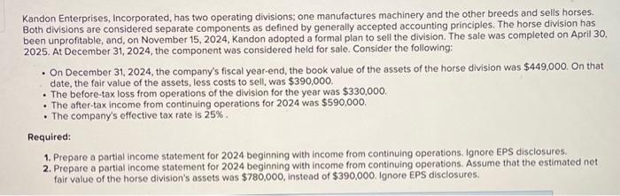 Solved Prepare a partial income statement for 2024 beginning | Chegg.com