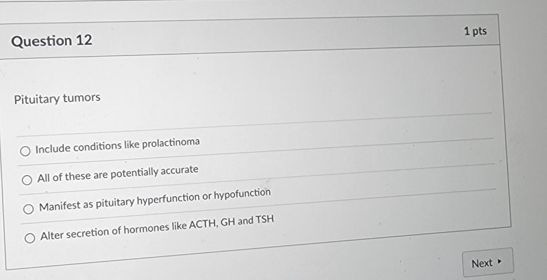Solved Pituitary tumors Include conditions like prolactinoma | Chegg.com