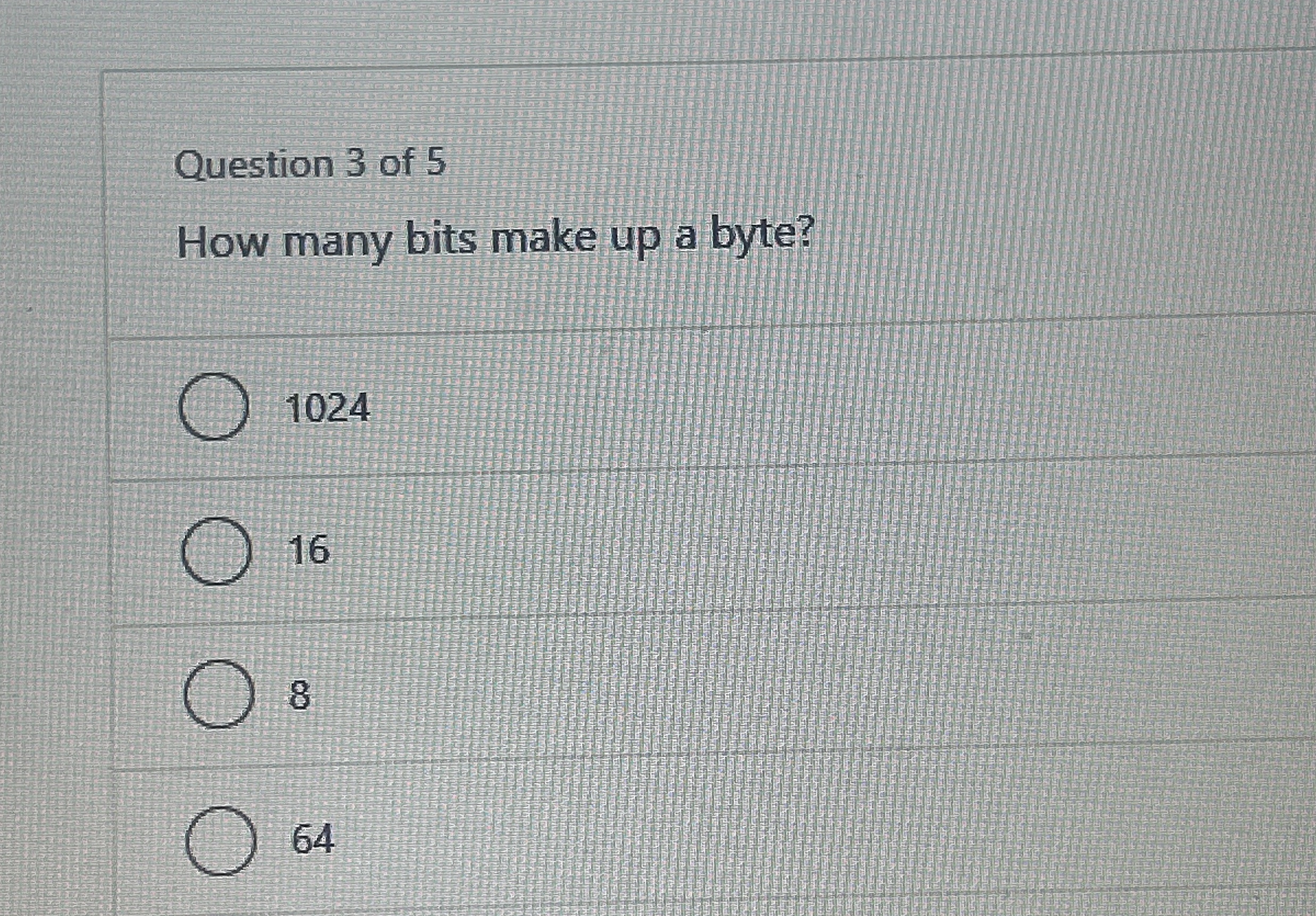 Solved Question 3 ﻿of 5How many bits make up a | Chegg.com