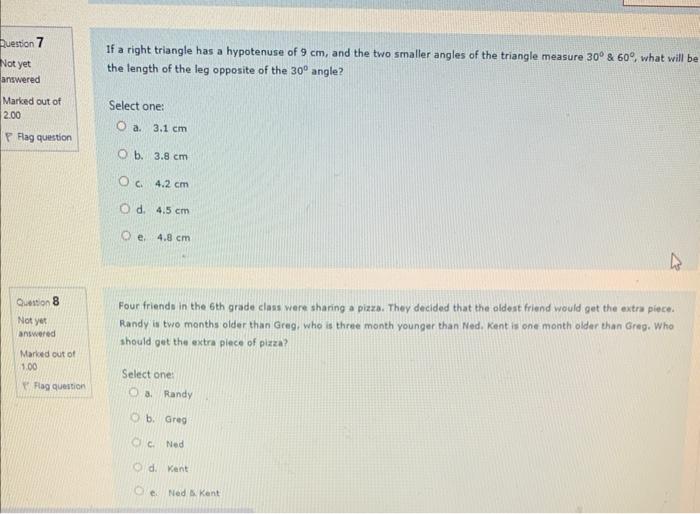 Solved If a right triangle has a hypotenuse of 9 cm, and the | Chegg.com