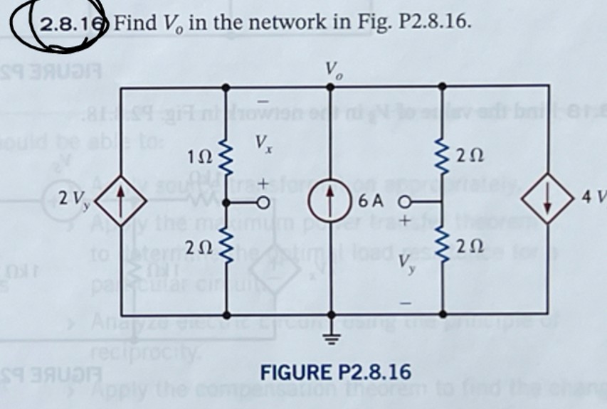 Solved 2.8.16) ﻿Find Vo ﻿in the network in Fig. | Chegg.com