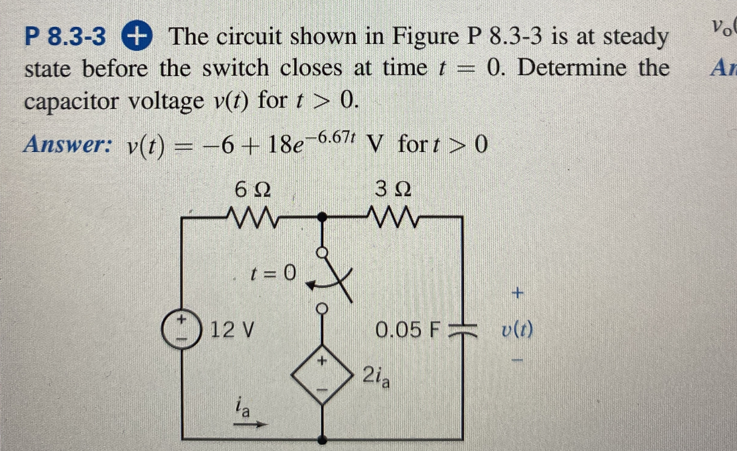 Solved P 8.3-3 o+ ﻿The circuit shown in Figure P 8.3-3 ﻿is | Chegg.com