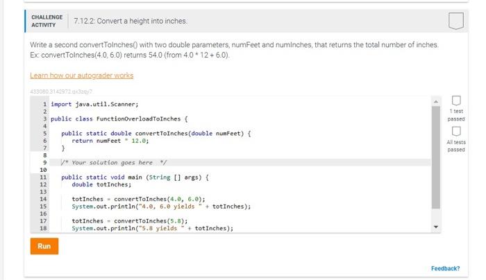Solved Write a second convertTolnches( with two double | Chegg.com