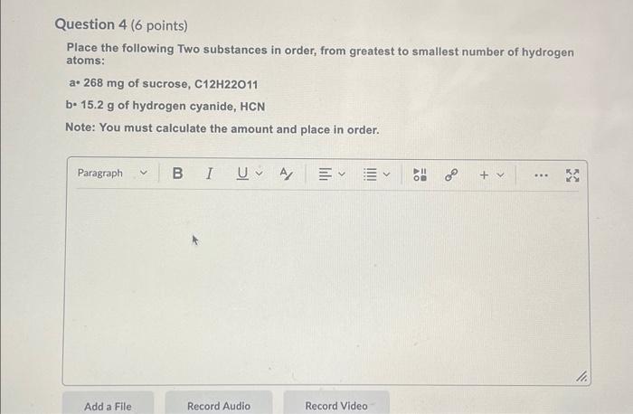 Solved Question 4 (6 points) Place the following Two | Chegg.com