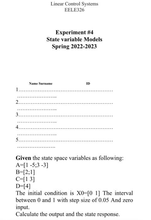 Solved please add the graphics Experiment #4 State variable | Chegg.com