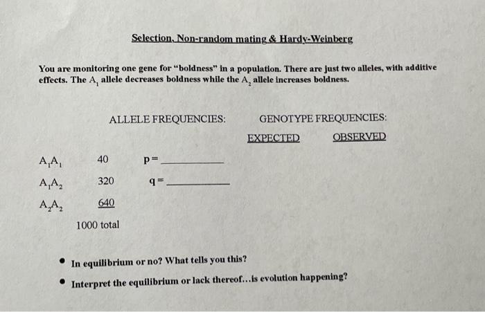 Solved Selection. Non-random mating & Hardy-Weinberg You are | Chegg.com