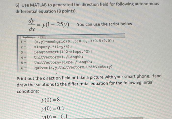 Solved 6) Use MATLAB to generated the direction field for | Chegg.com