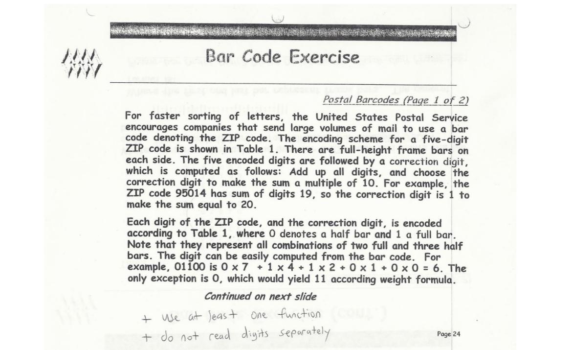 Solved Bar Code ExercisePostal Barcodes (Page 1 ﻿of 2)For | Chegg.com