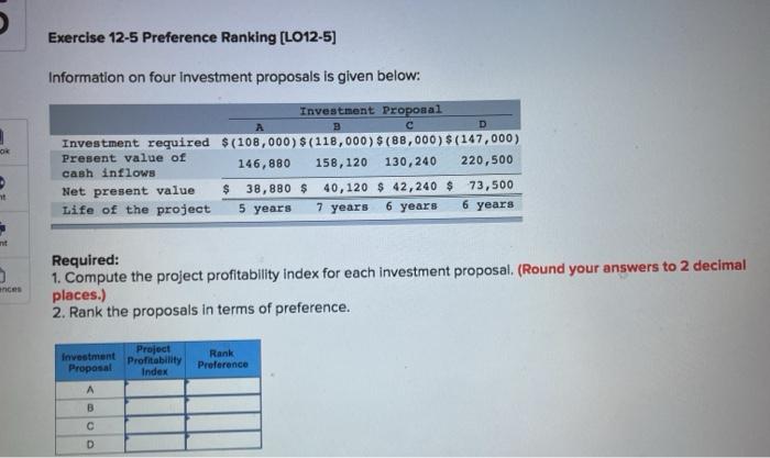Solved Exercise 12-5 Preference Ranking [LO12-5) Information | Chegg.com
