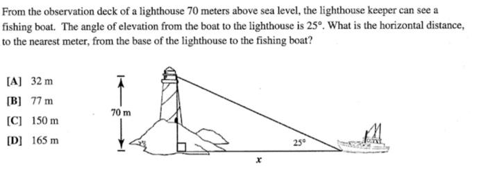 Solved From the observation deck of a lighthouse 70 meters | Chegg.com