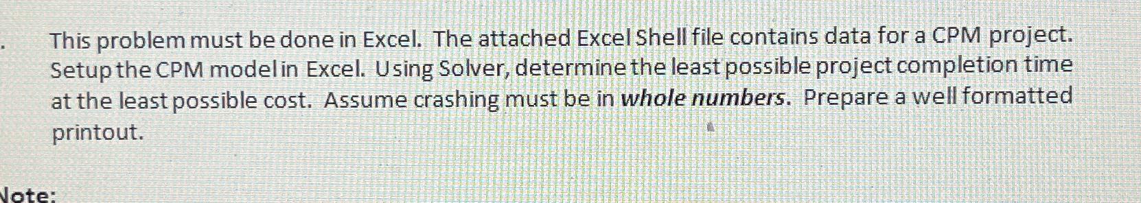 This problem must be done in Excel. The attached | Chegg.com