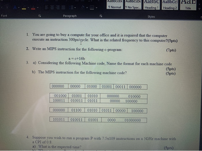 Solved Aalbeke Aalbcd AaBbl AaBbCel Hd I Normal 1 No Spac... | Chegg.com