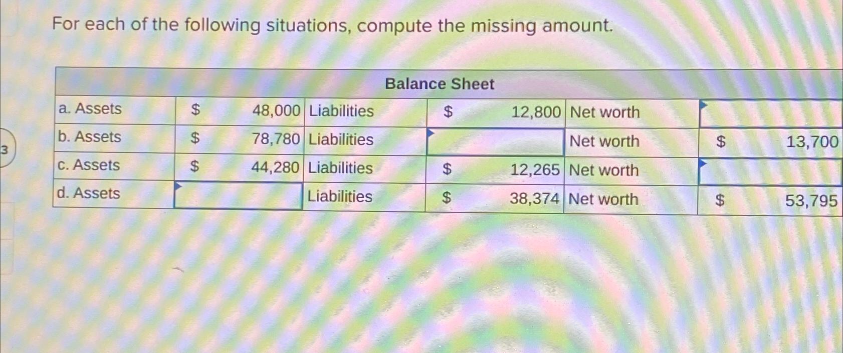Solved For each of the following situations, compute the | Chegg.com