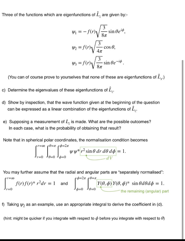 Solved 2) We will come to eigenfunctions of the angular | Chegg.com