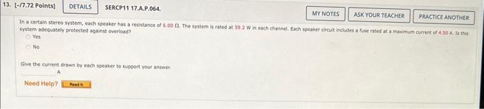 Solved In a certain steree system, wach speaker has a | Chegg.com