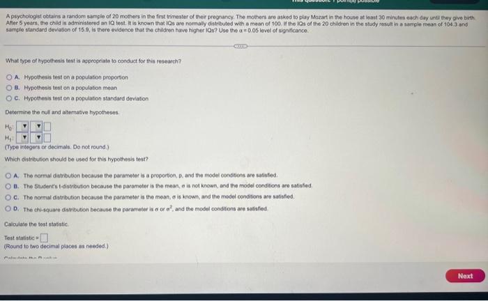 Solved A psychologist obtains a randam sample of 20 mothers | Chegg.com