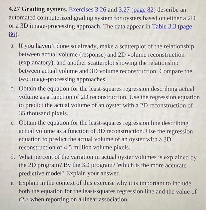 Solved 4.27 Grading oysters. Exercises 3.26 and 3.27 (page | Chegg.com