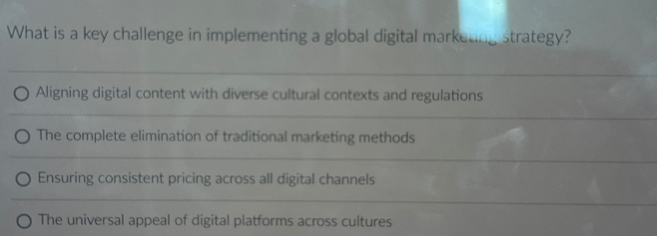 Solved What is a key challenge in implementing a global | Chegg.com