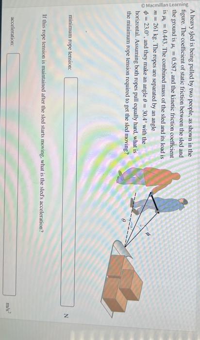 Solved A heavy sled is being pulled by two people, as shown | Chegg.com