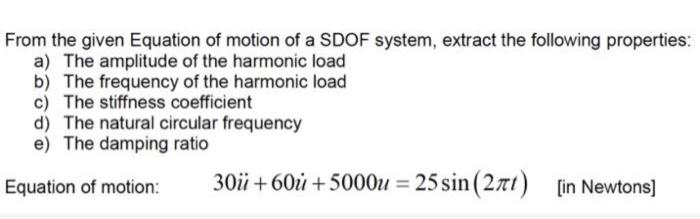 Solved From the given Equation of motion of a SDOF system, | Chegg.com