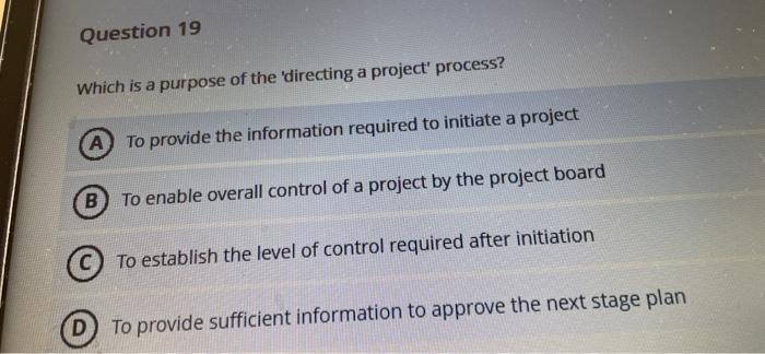 Solved Question 19 Which is a purpose of the 'directing a | Chegg.com