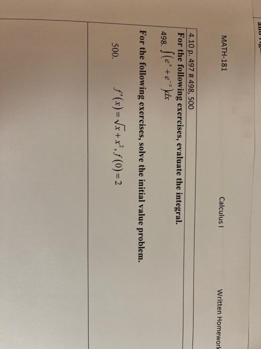 Solved MATH-181 Calculus 1 Written Homework, Dr. Lang | Chegg.com