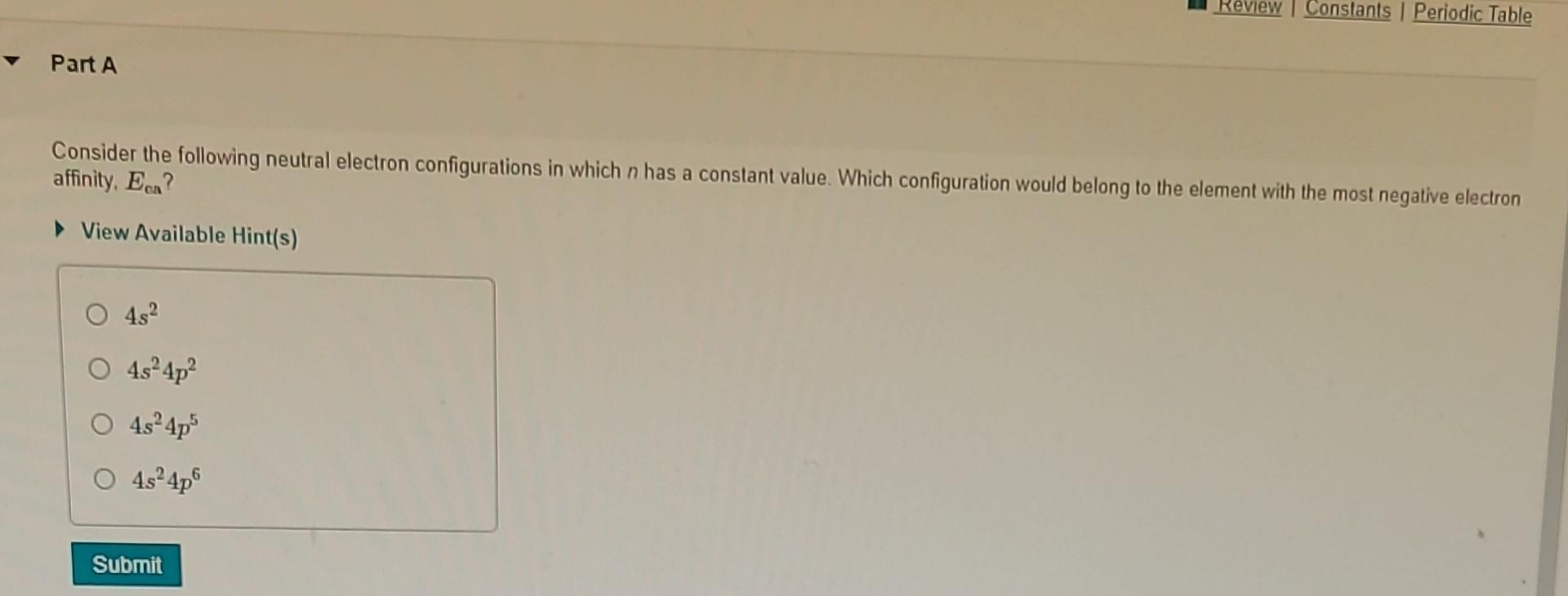Solved Consider the following neutral electron | Chegg.com