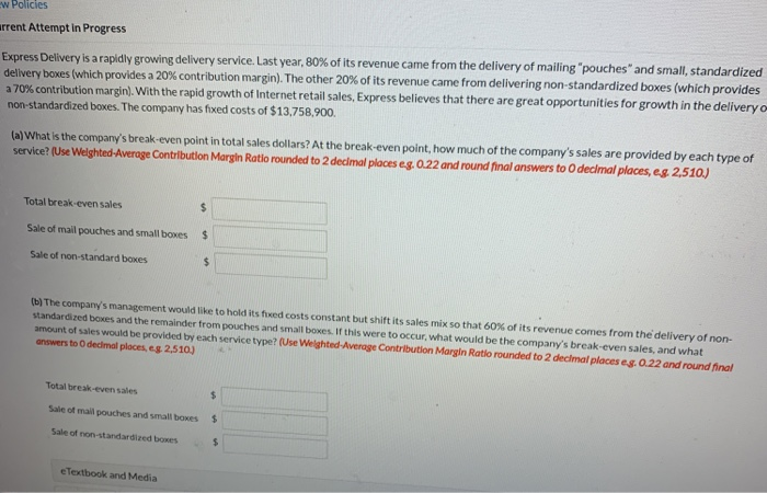 Solved w Policies rrent Attempt in Progress Express Delivery | Chegg.com