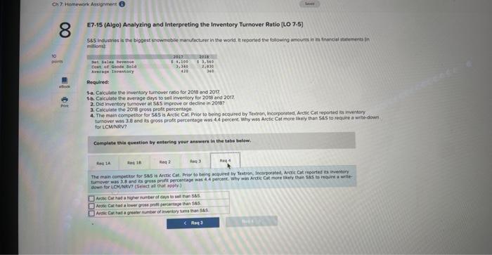 Solved E7-15 (Algo) Analyzing and Interpreting the Inventory | Chegg.com