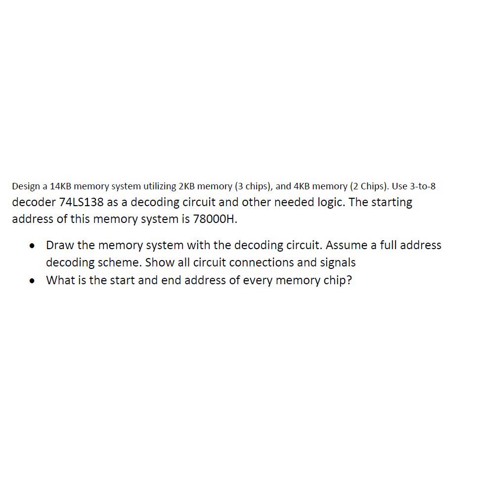 Solved Design a 14KB ﻿memory system utilizing 2KB ﻿memory (3 | Chegg.com