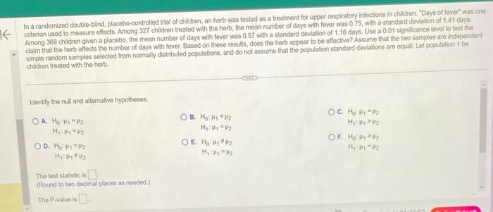 Solved in a randomized double-blind, placebo-controlled | Chegg.com