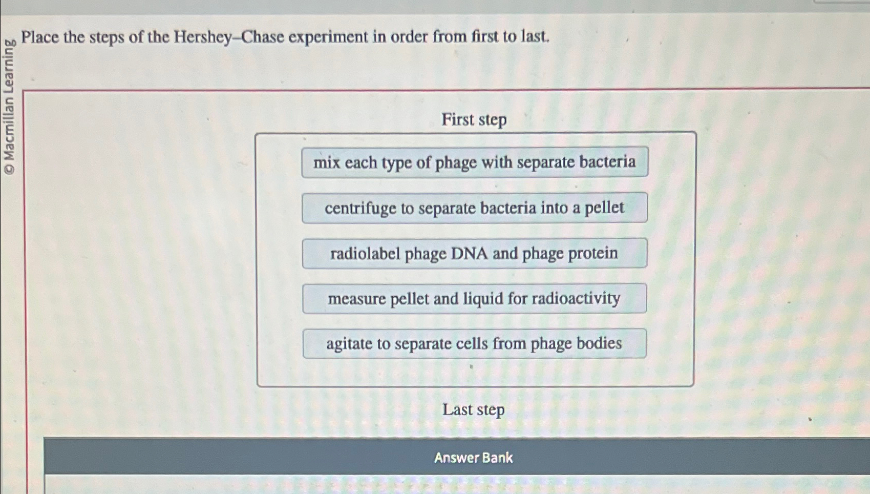 Solved Place the steps of the Hershey-Chase experiment in | Chegg.com