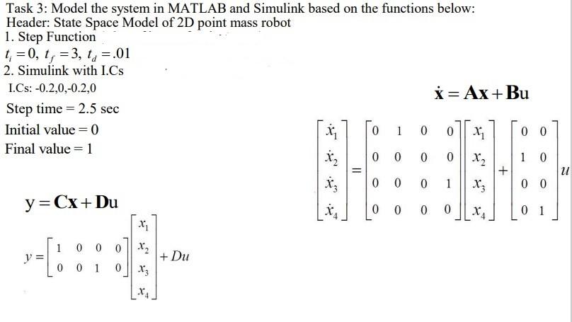 Task 3: Model the system in MATLAB and Simulink based | Chegg.com