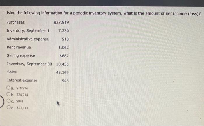 Solved Using the following information for a periodic | Chegg.com