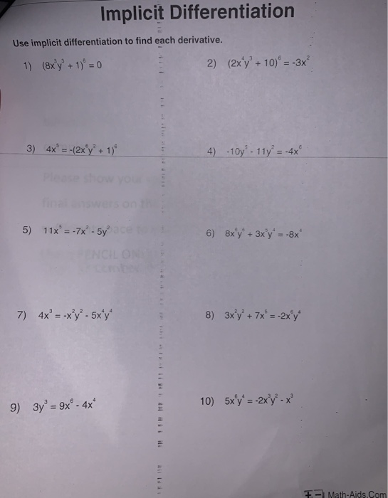 Solved Implicit Differentiation Use implicit differentiation | Chegg.com