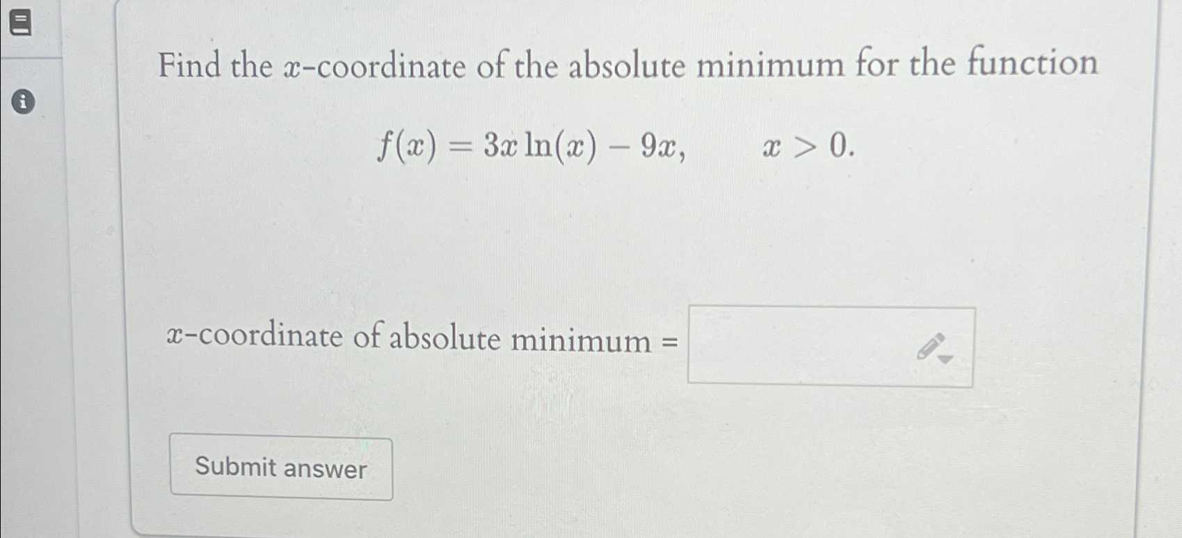 Solved Find the x-coordinate of the absolute minimum for the | Chegg.com