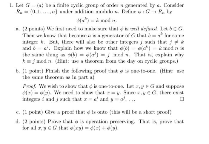 Solved Let G= a be a finite cyclic group of order n | Chegg.com
