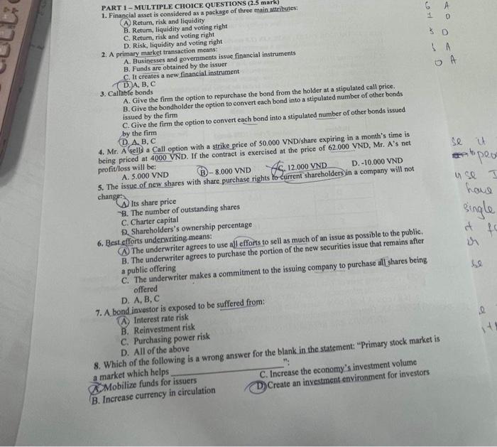 Solved PART 1 - MULTIPLE CHOICE QUESTIONS ( 2.5 mark) 1. | Chegg.com