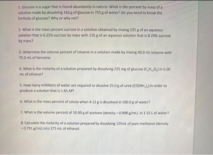 Solved 1. Glucose is a sugar that is found abundantly in | Chegg.com