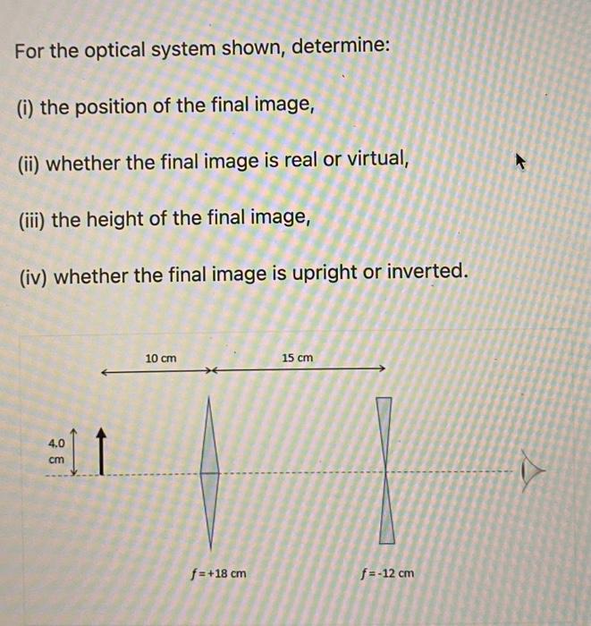 Solved For the optical system shown, determine: (i) the | Chegg.com