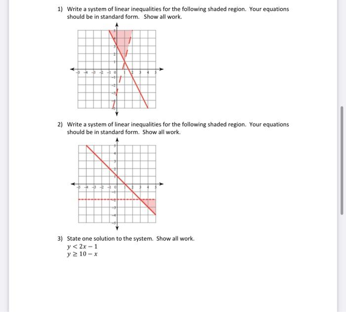 Solved 1) Write a system of linear inequalities for the | Chegg.com